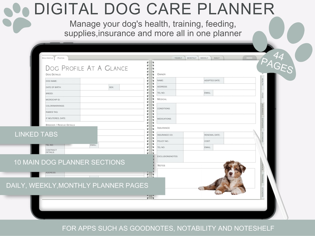 Digital Dog Planner, Dog Training Log, Dog Planner, Puppy Planner, Dog ...