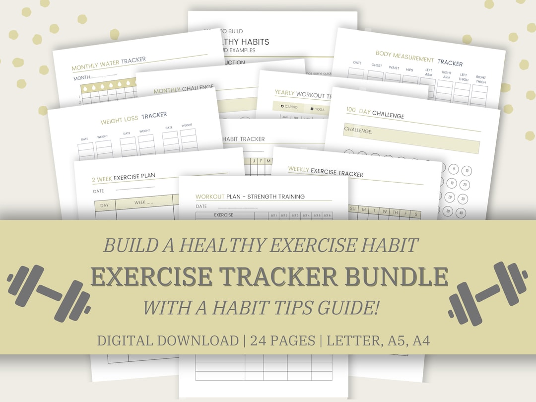 Workout Planner Printable Bundle With Daily, Weekly, Monthly and Yearly ...