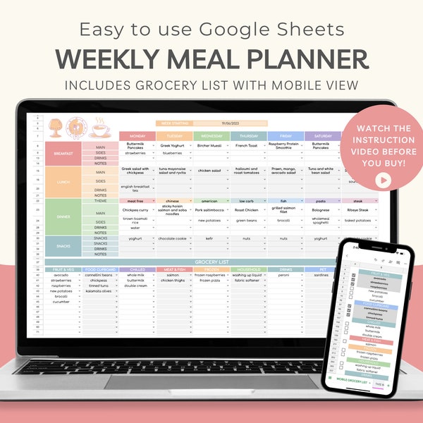 Google Sheets Menu Planner - Etsy