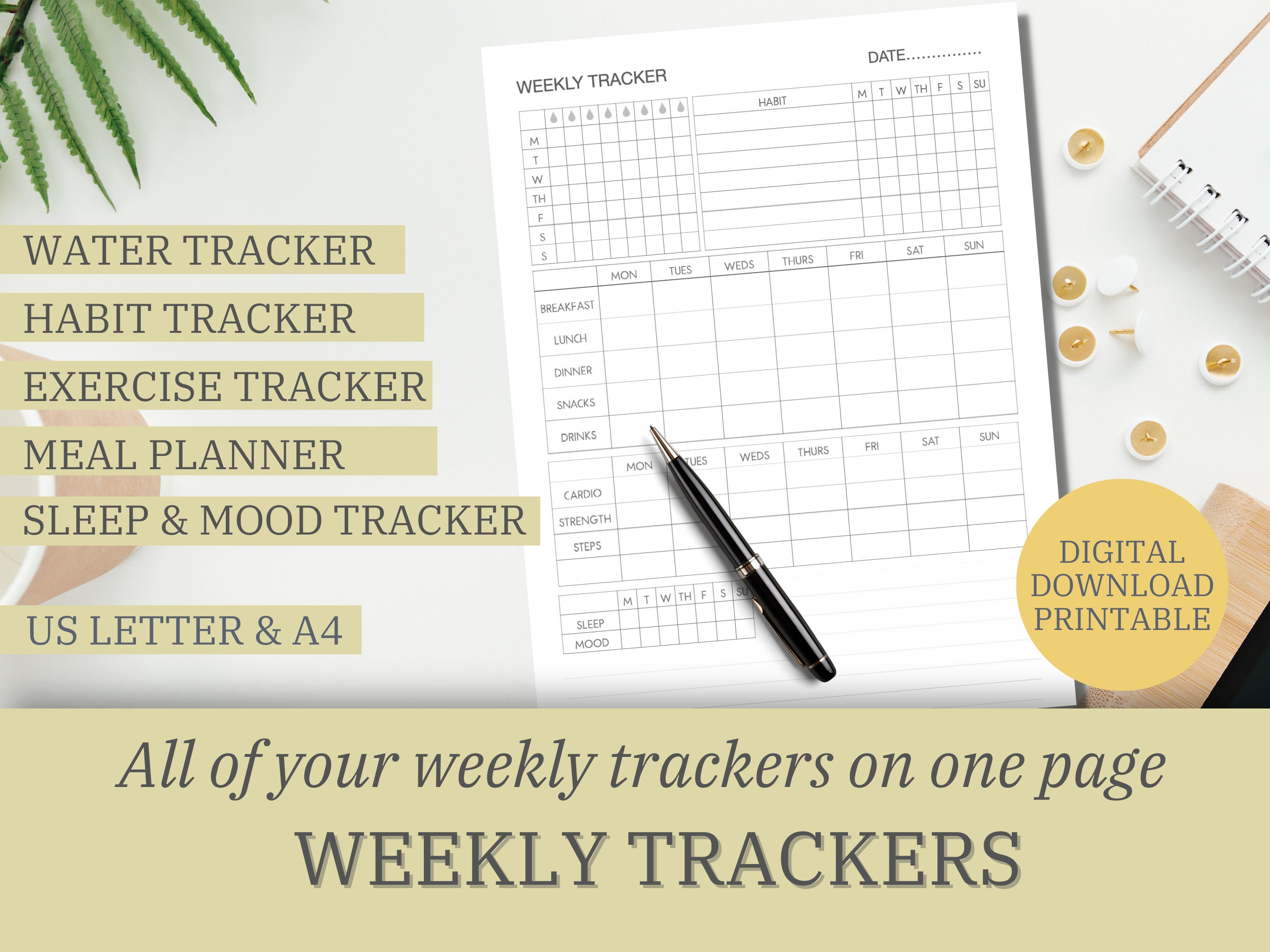 Habit Tracker Printable, Weekly Meal Planner Template, Water Tracker ...