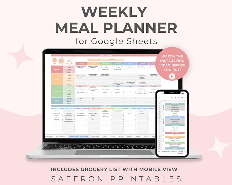 Meal Planner Google Sheets • Weekly Menu Planning Template ( Digital ...