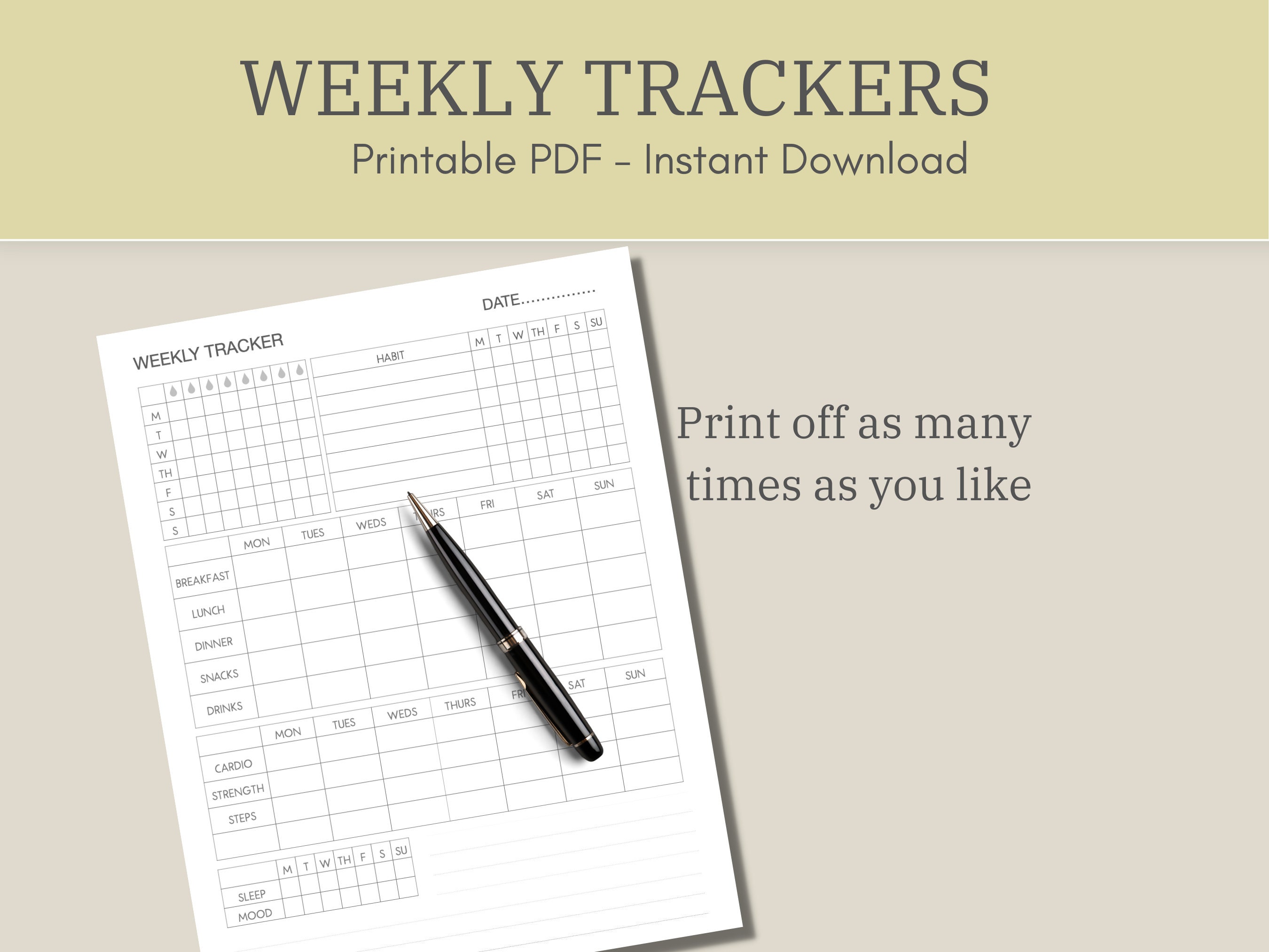 Habit Tracker Printable, Weekly Meal Planner Template, Water Tracker ...