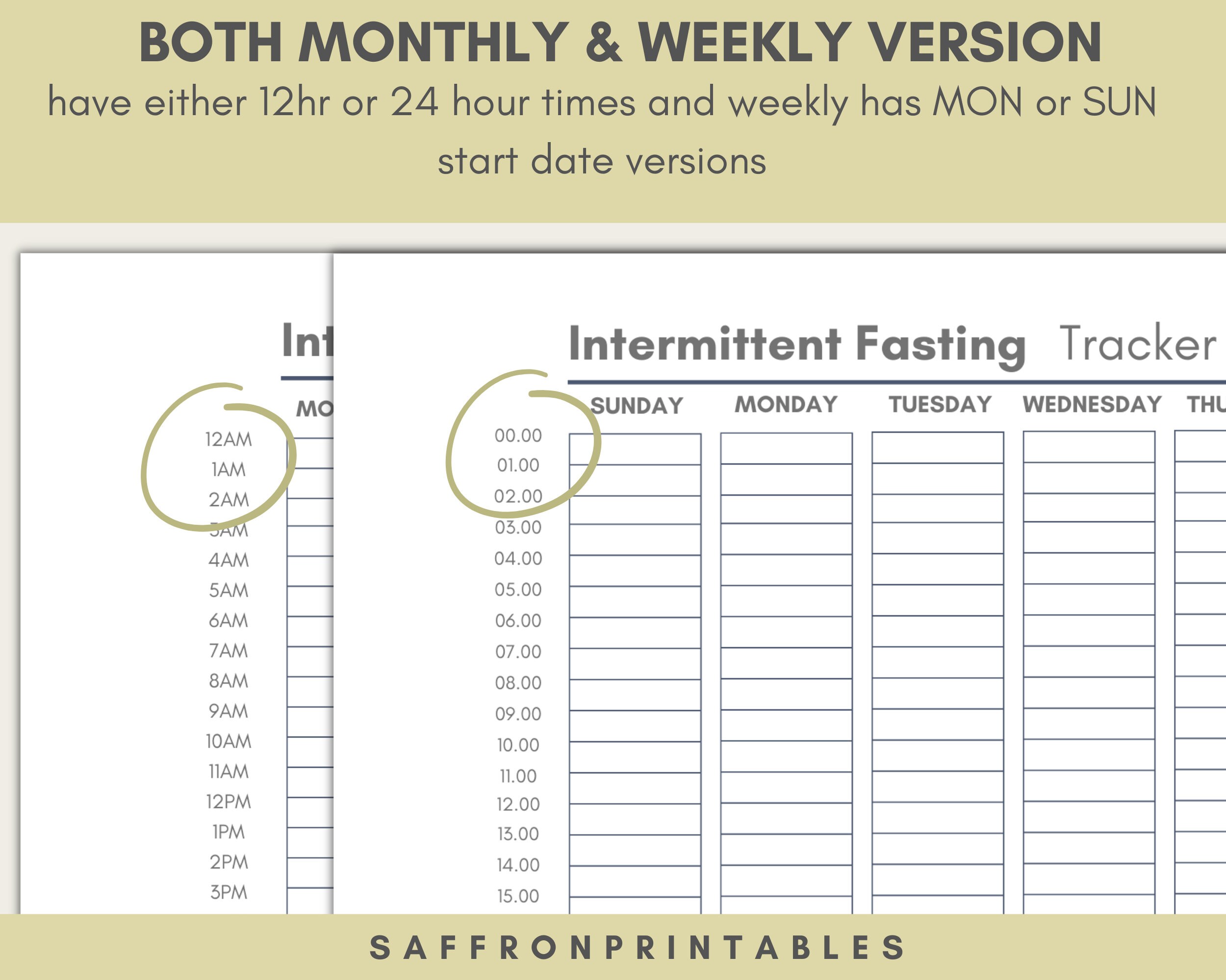 Printable Intermittent Fasting Tracker, Monthly Fasting Tracker, Weekly ...