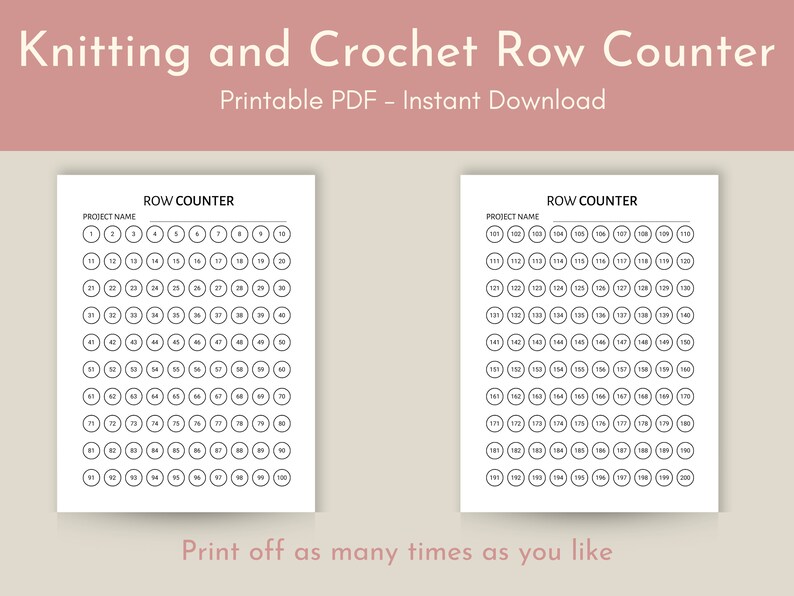 Printable Row Counter for Knitting and Crochet. Printable PDF - Etsy