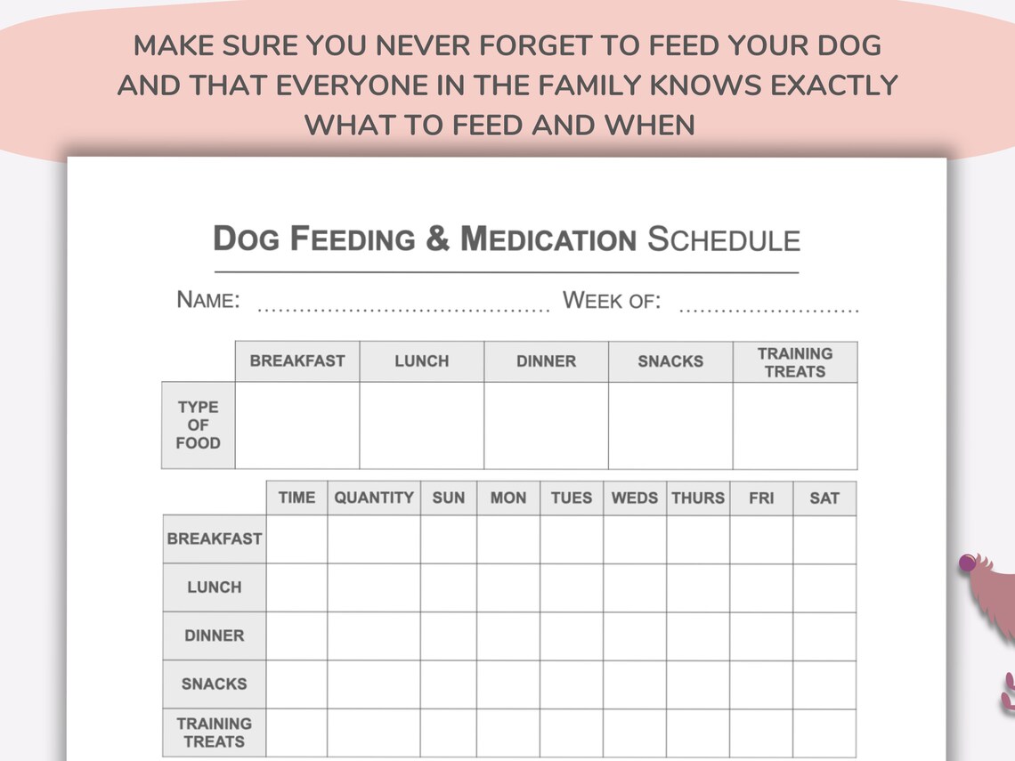 Dog Feeding Schedule, Dog Medication Tracker, Dog Feeding Tracker, Dog ...