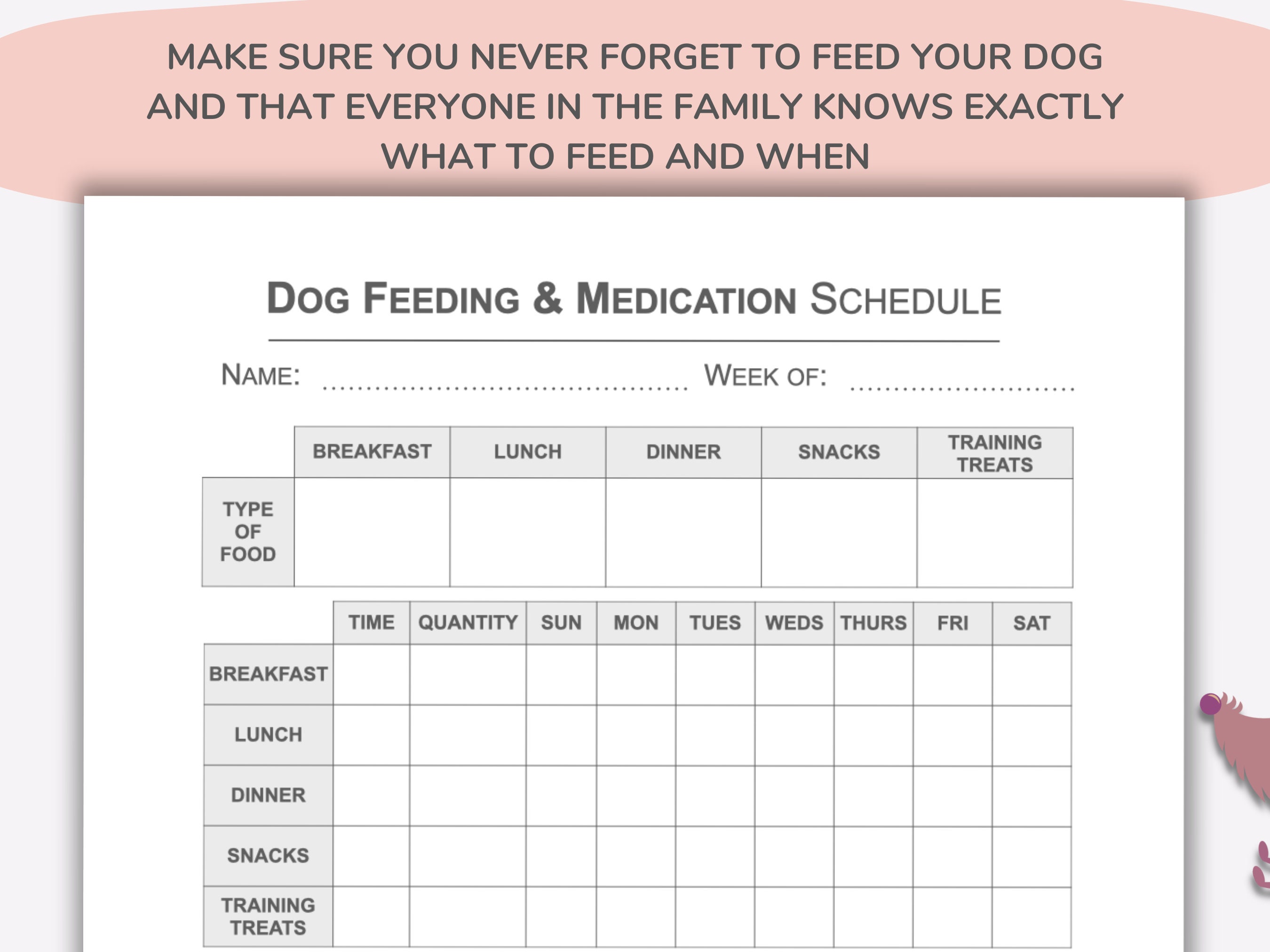 Dog Feeding Schedule, Dog Medication Tracker, Dog Feeding Tracker, Dog ...