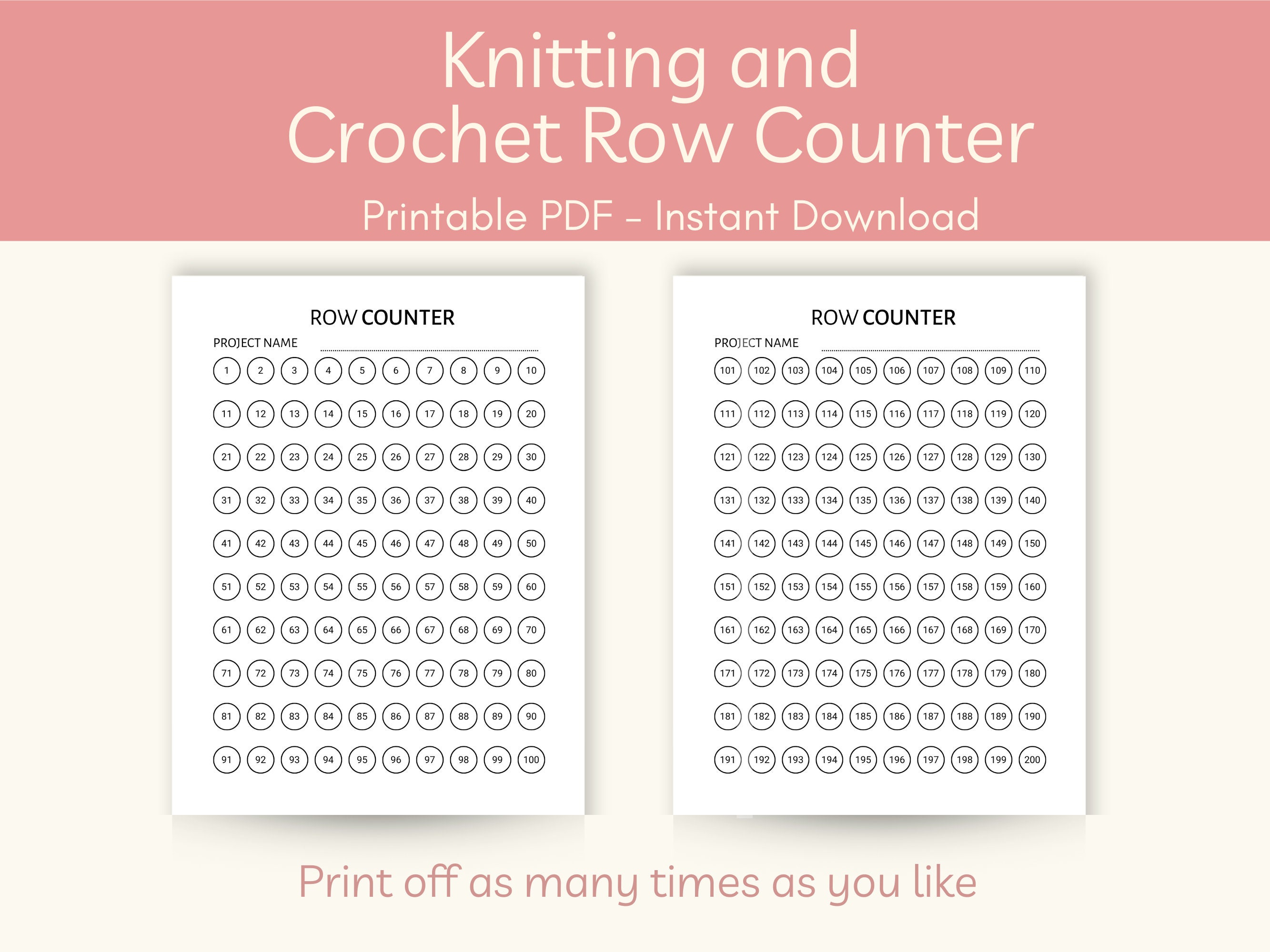 Printable Row Counter for Knitting and Crochet. Printable PDF With ...