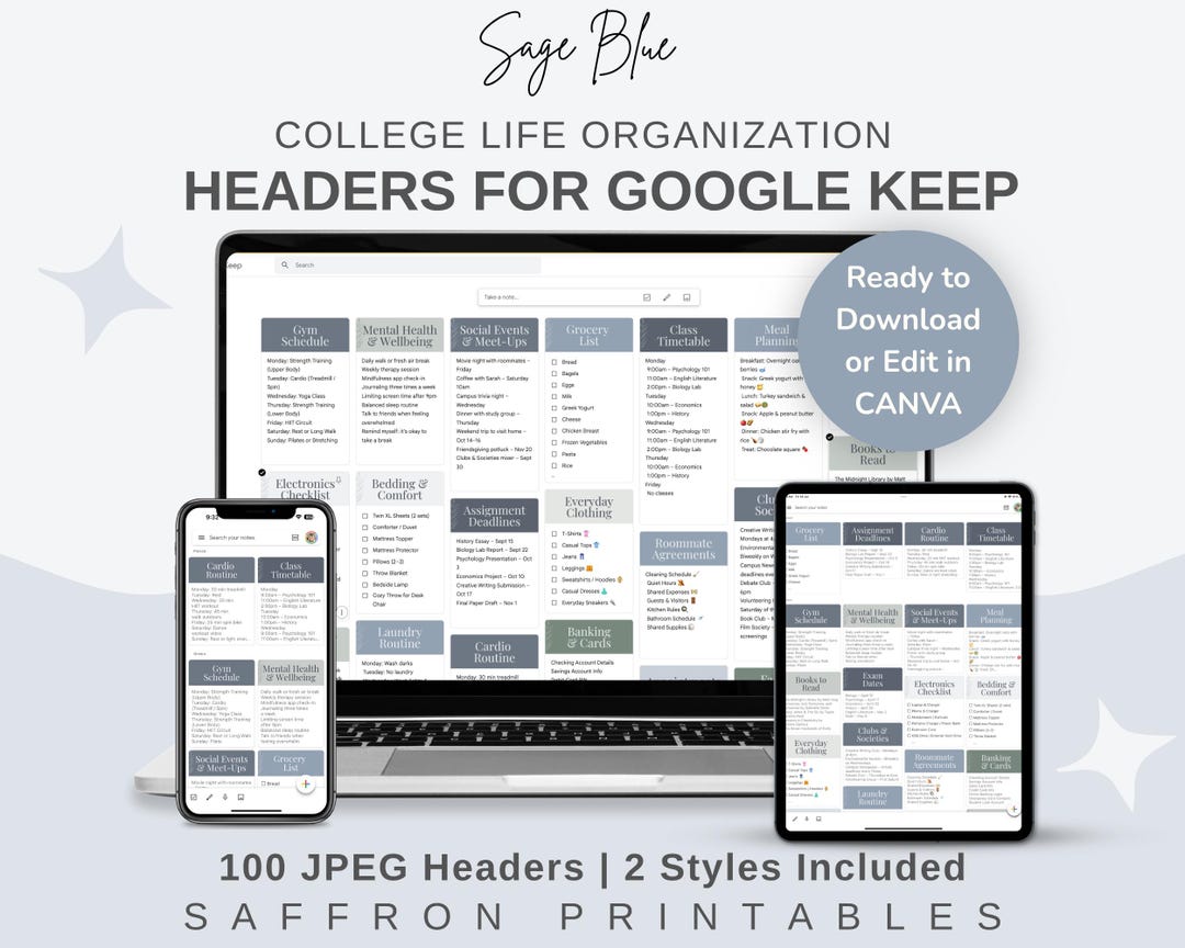 College Google Keep Headers: Student Life Organization (100 JPEG ...