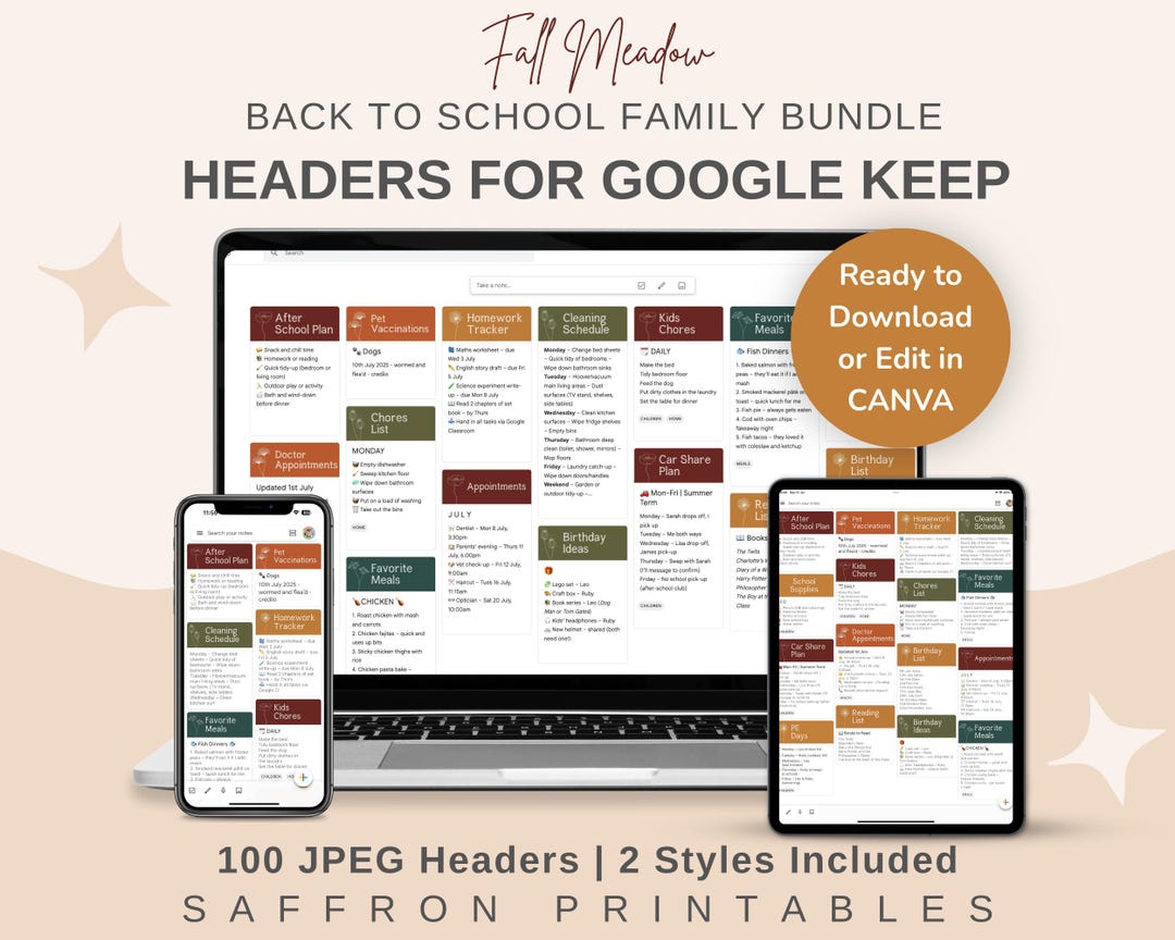 Editable Headers for Google Keep – 100 Family Custom Headers in 2 Fall ...