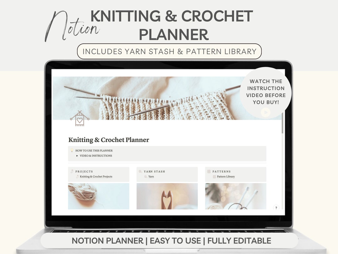 Notion Knitting and Crochet Planner, Knitting Journal, Yarn Stash ...