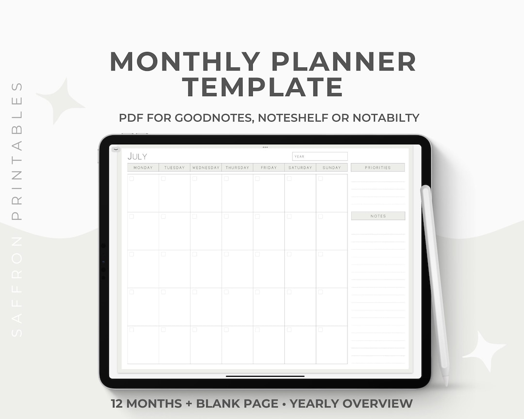 Monthly Planner Goodnotes Template • Undated Digital Calendar for ...