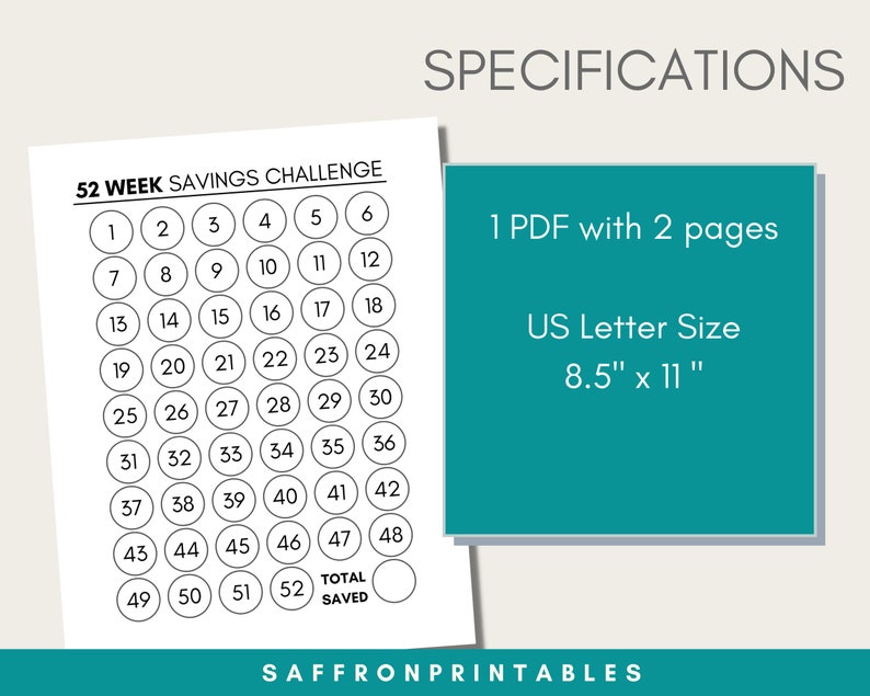 52 Weeks Savings Challenge Printable and 52 Weeks Savings - Etsy