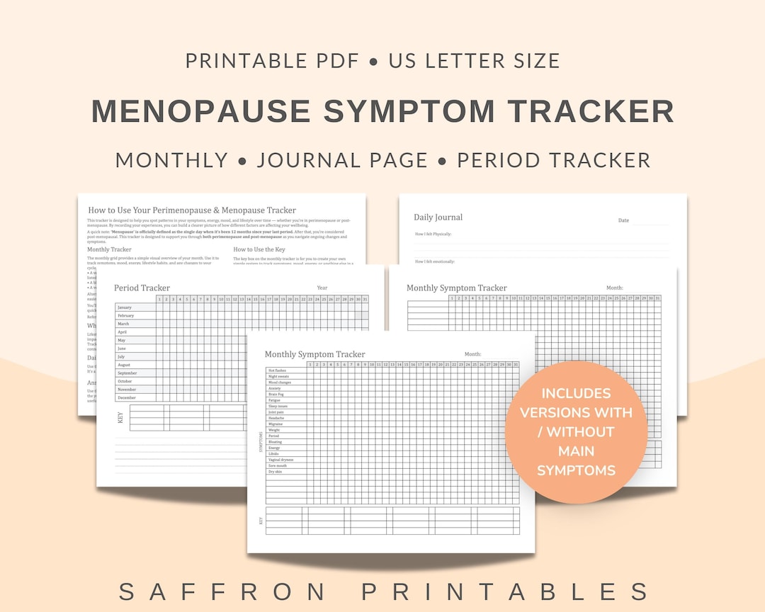 Menopause Symptom Tracker Printable PDF • Perimenopause Period Tracker ...