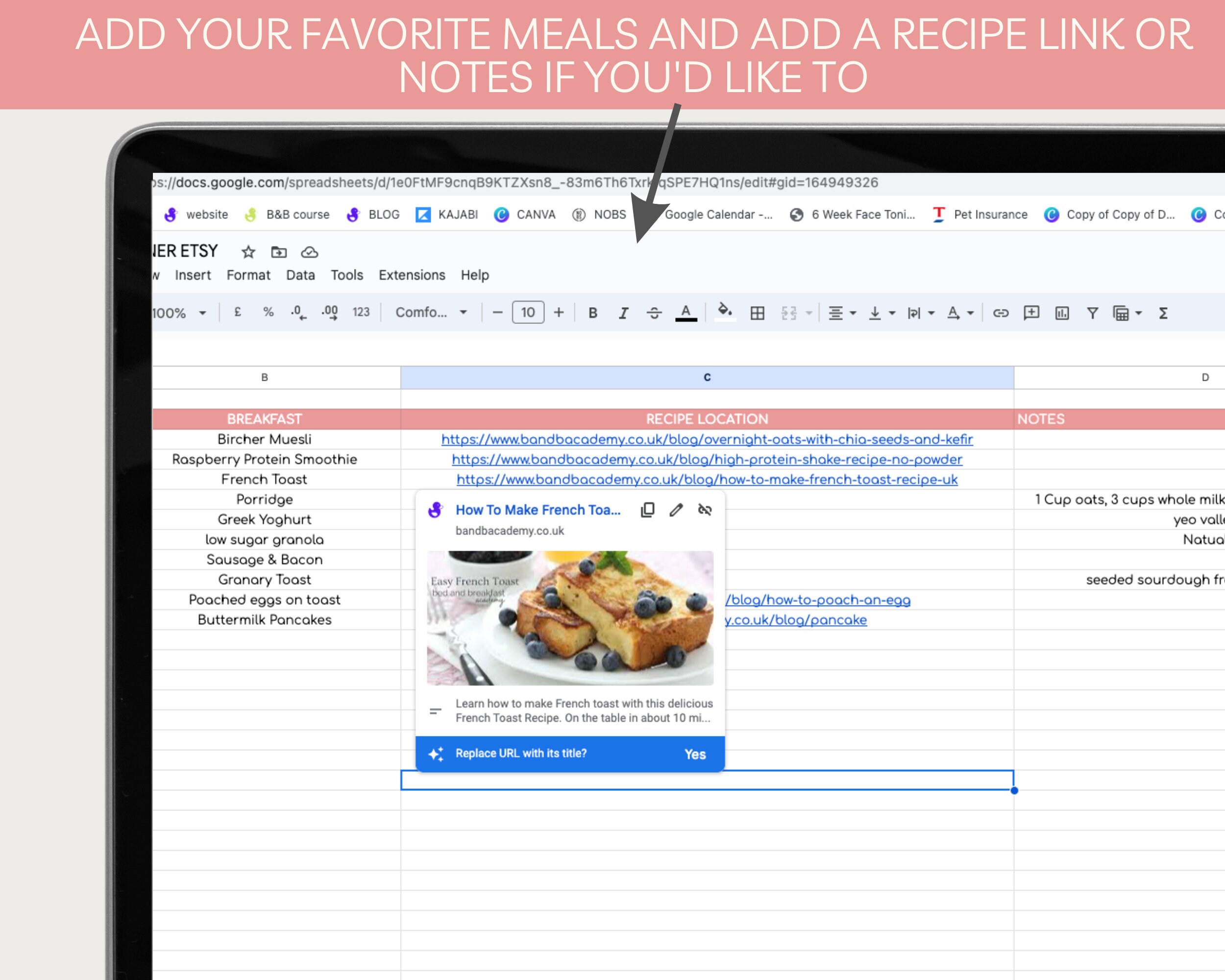 Weekly Meal Planner for Google Sheets, Meal Plan Template, Digital Meal ...