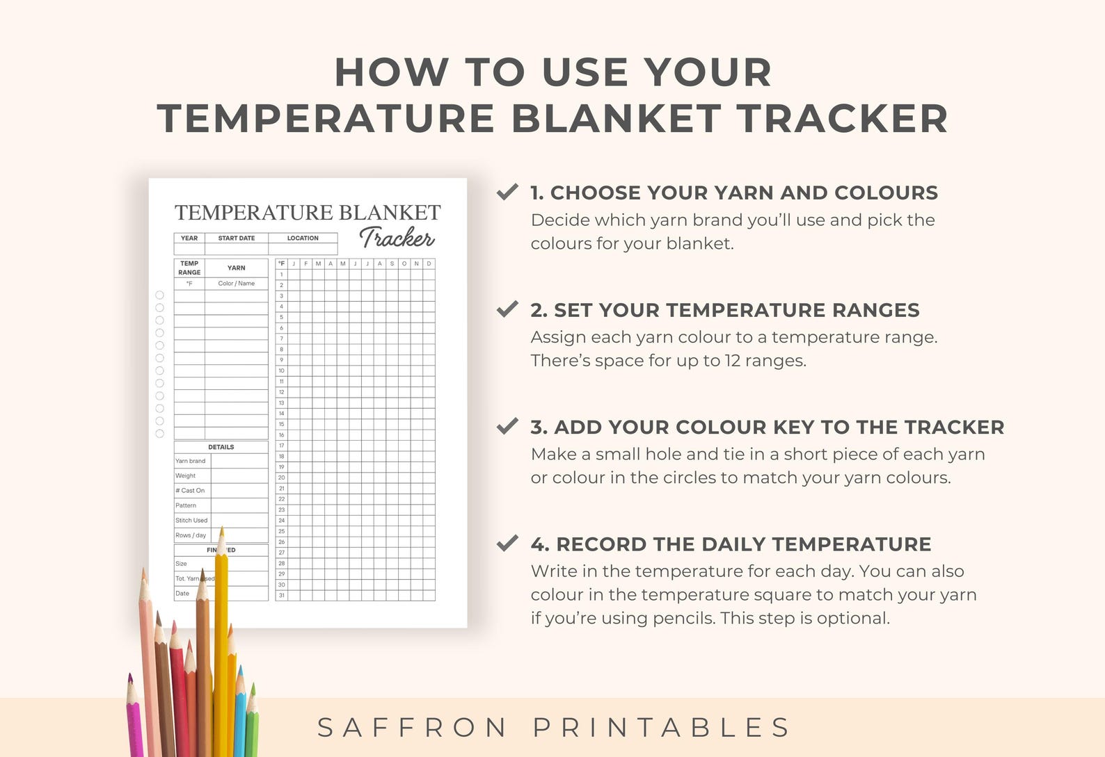 Temperature Blanket Tracker Printable for Knitting & Crochet | Yarn and ...