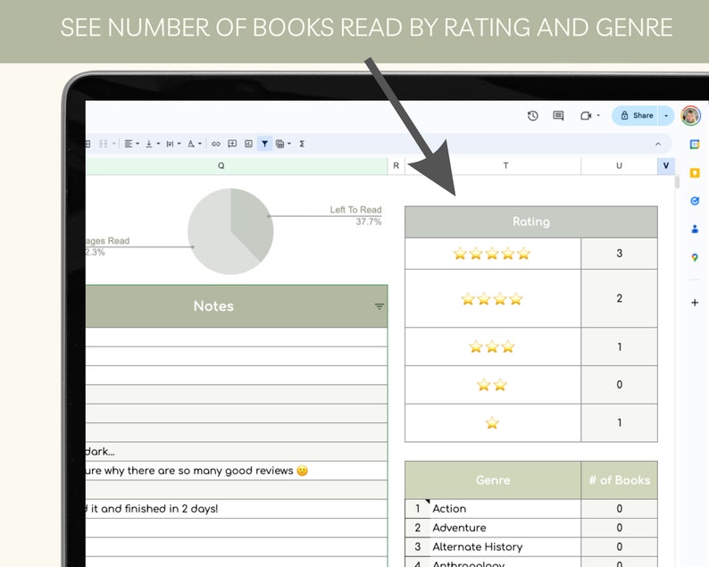 Reading Tracker Google Spreadsheet in Sage Green. Great as a Google ...
