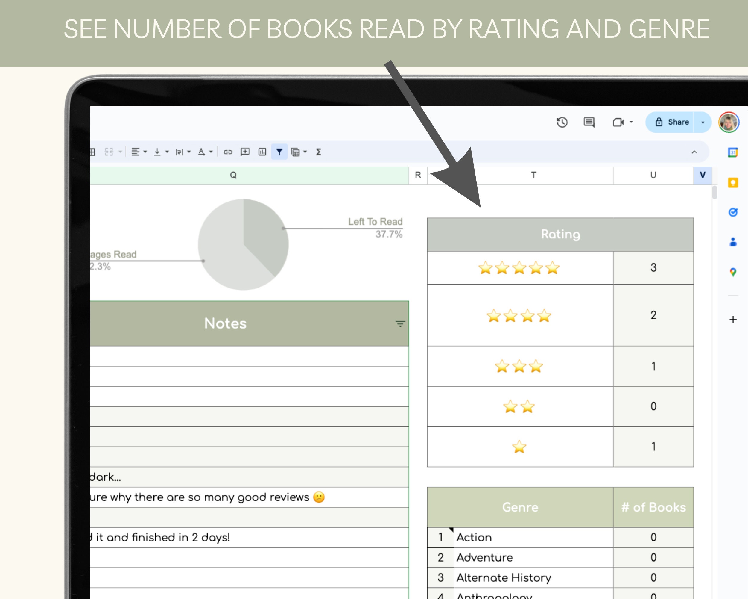 Reading Tracker Google Spreadsheet in Sage Green. Great as a Google ...