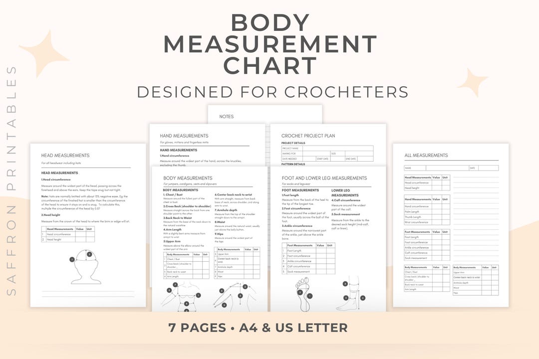 Crochet Body Measurement Chart Printable, Garment and Sizing ...