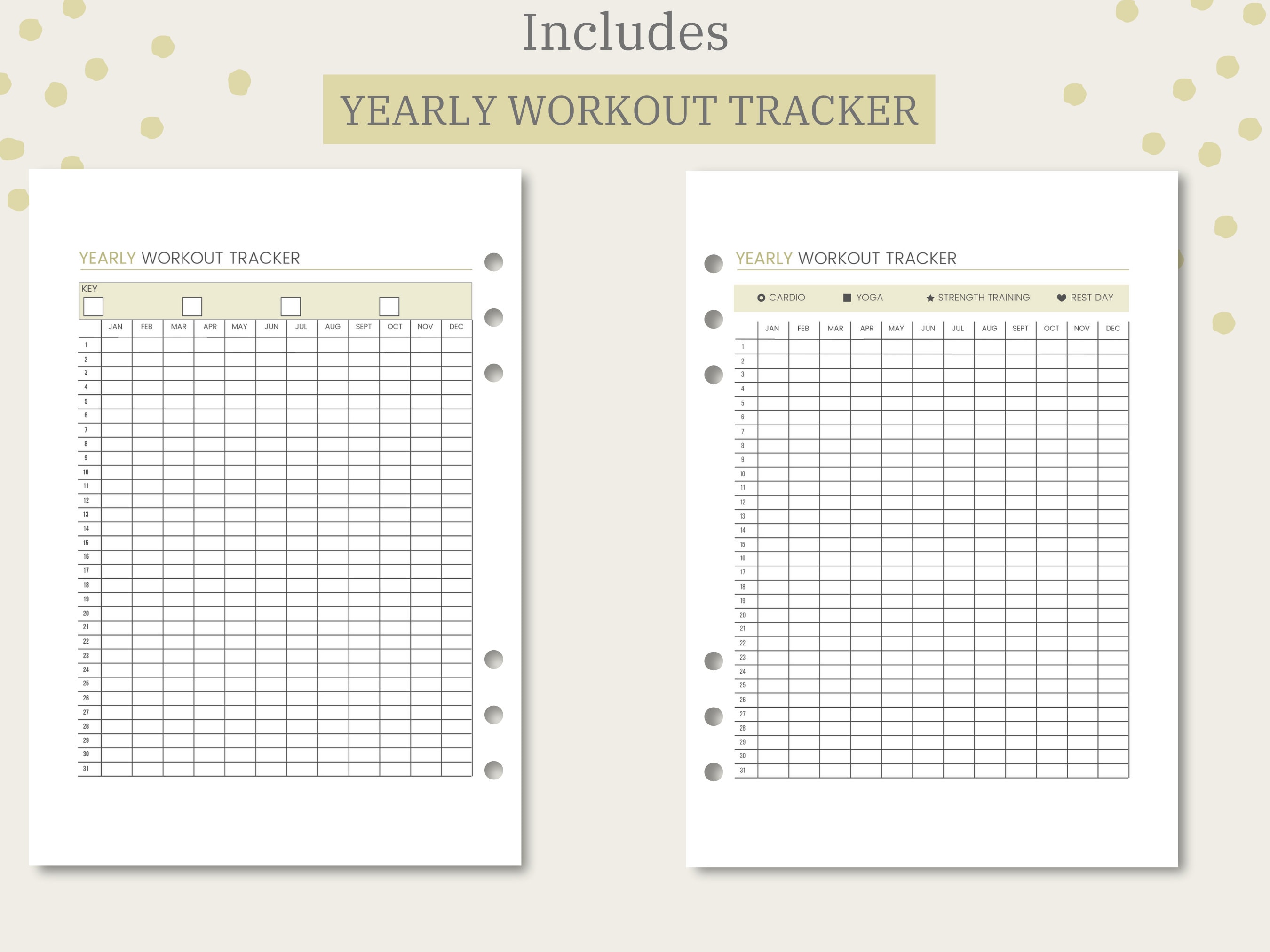 Workout Planner Printable Bundle With Daily, Weekly, Monthly and Yearly ...