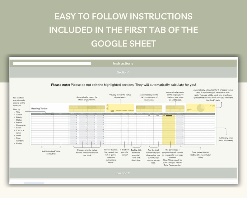 Reading Tracker Google Spreadsheet in Sage Green. Great as a Google ...