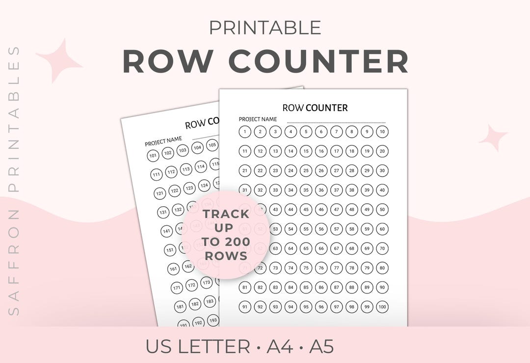 Knitting Row Counter Printable, Crochet Project Tracker , Track up to ...