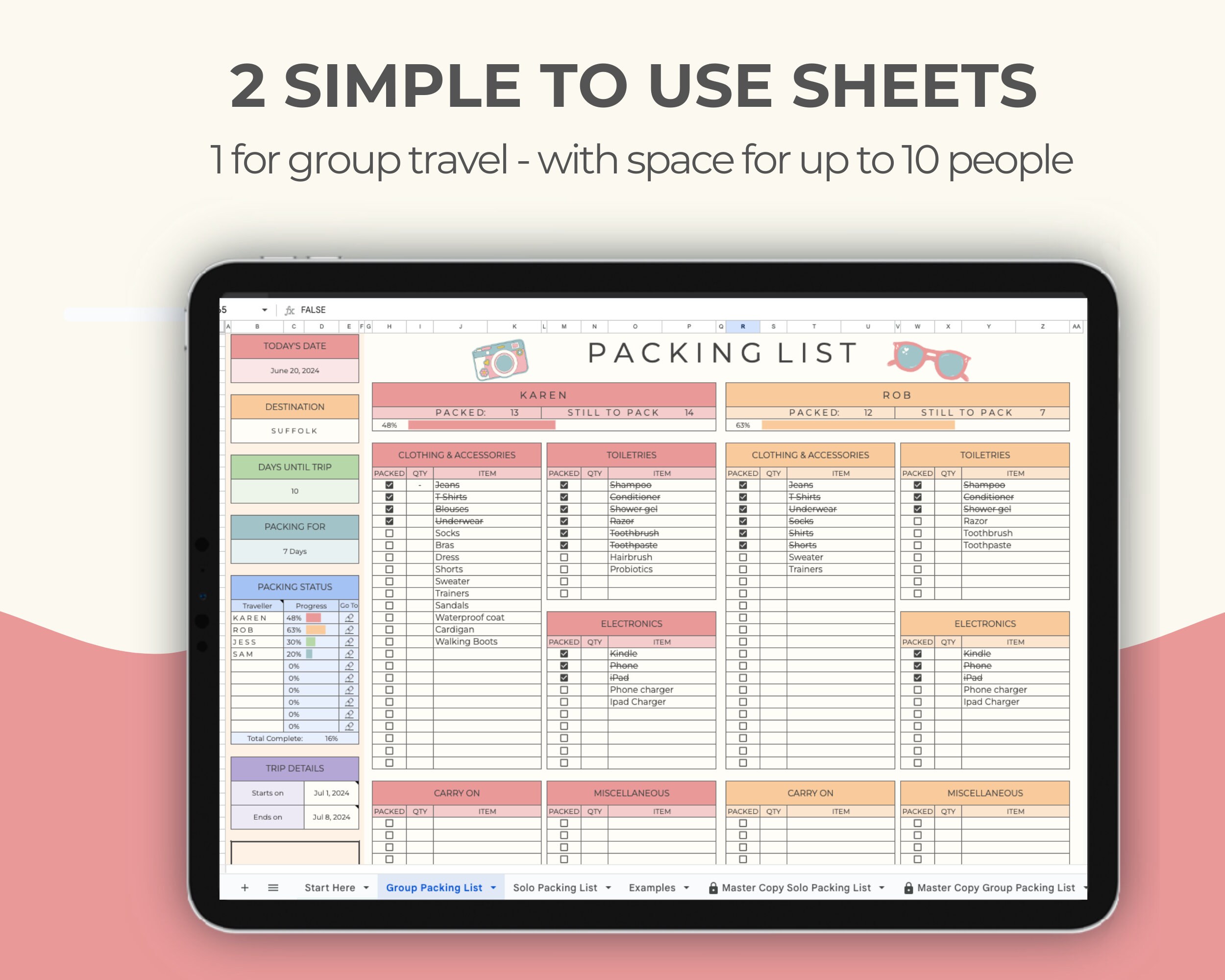 Travel Packing List for Google Sheets in Rainbow Colors. Editable ...