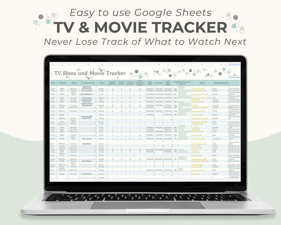 TV & Movie Series Tracker Spreadsheet Google Sheets Template to Track ...