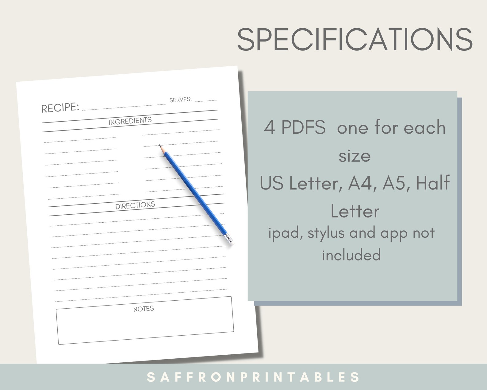 Printable Recipe Cards in Letter A4 A5 Half Letter Size. - Etsy
