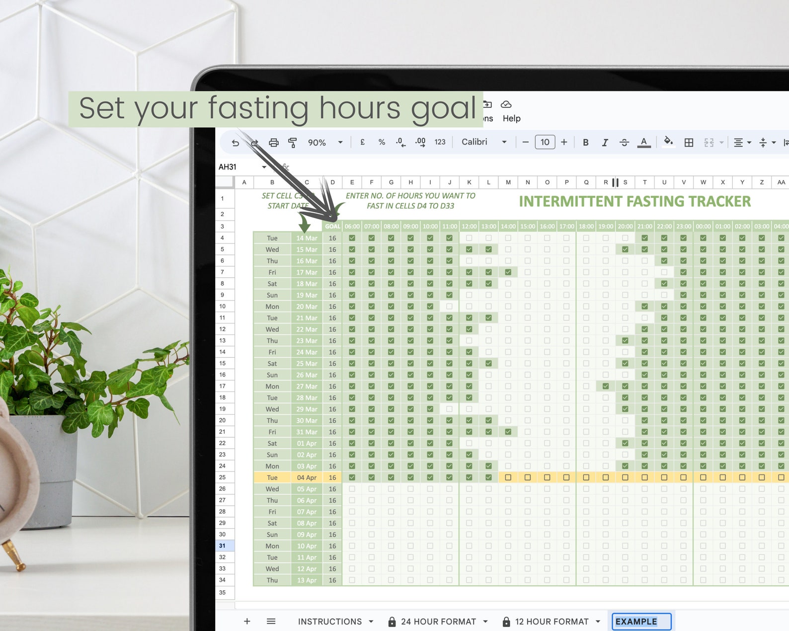 Intermittent Fasting Tracker Google Sheets Spreadsheet | Clean Green ...