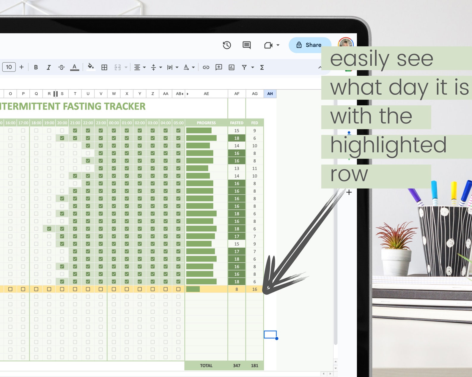Intermittent Fasting Tracker: Clean Green Google Sheets (digital ...