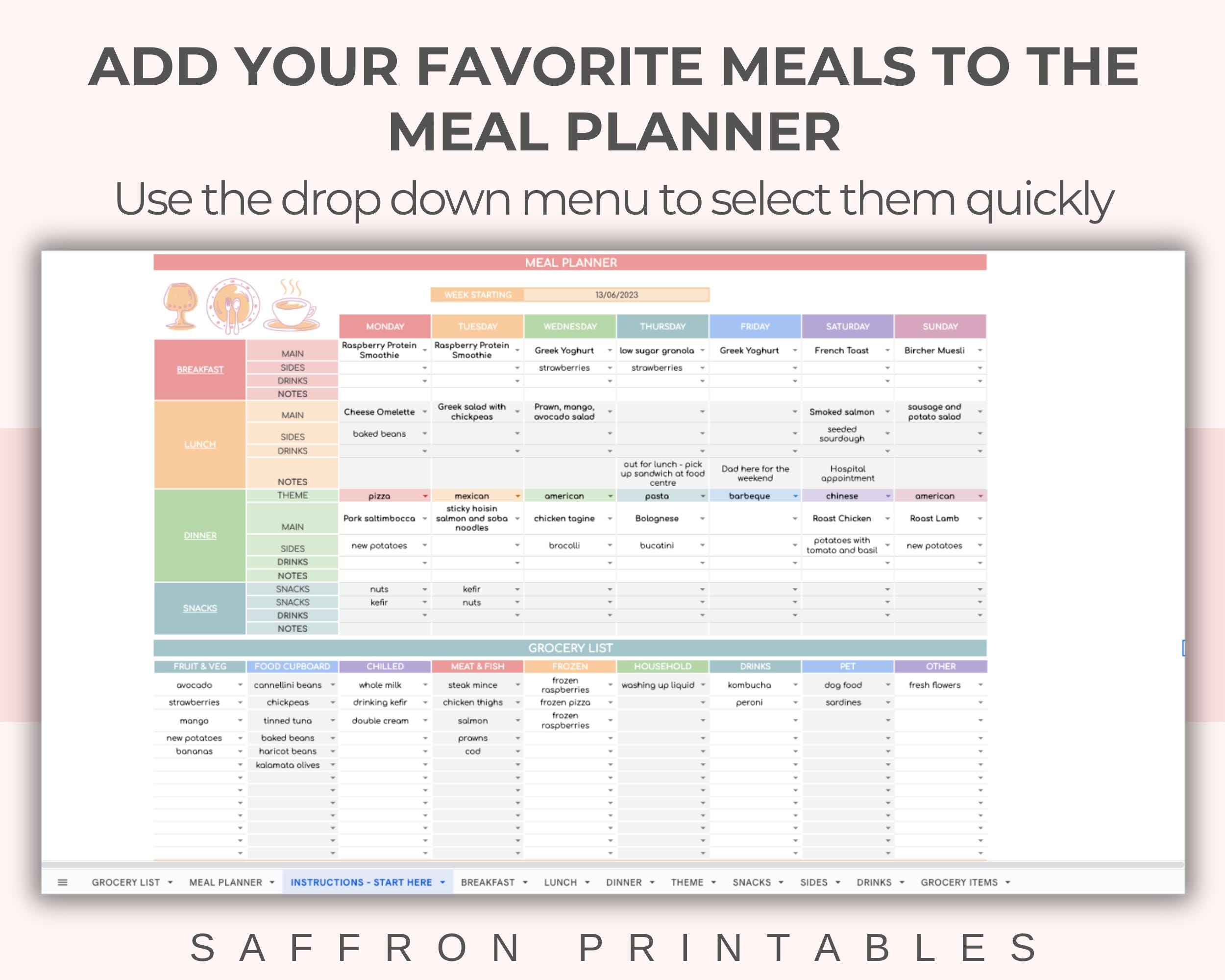 Meal Planner Google Sheets • Weekly Menu Planning Template ( Digital ...