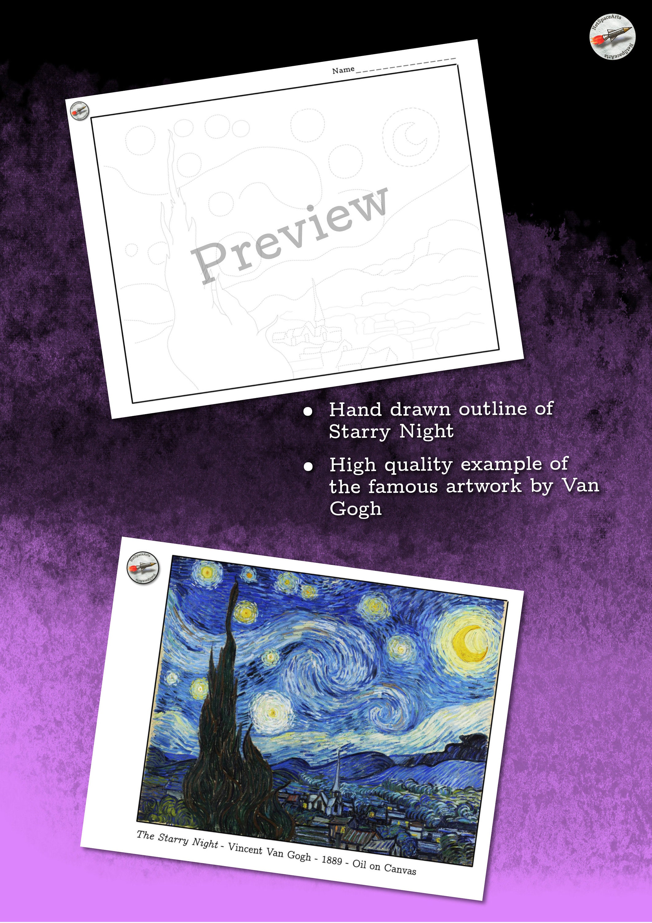 Van Gogh Starry Night - Oil Pastel Art Lesson - Guided Step by Step ...