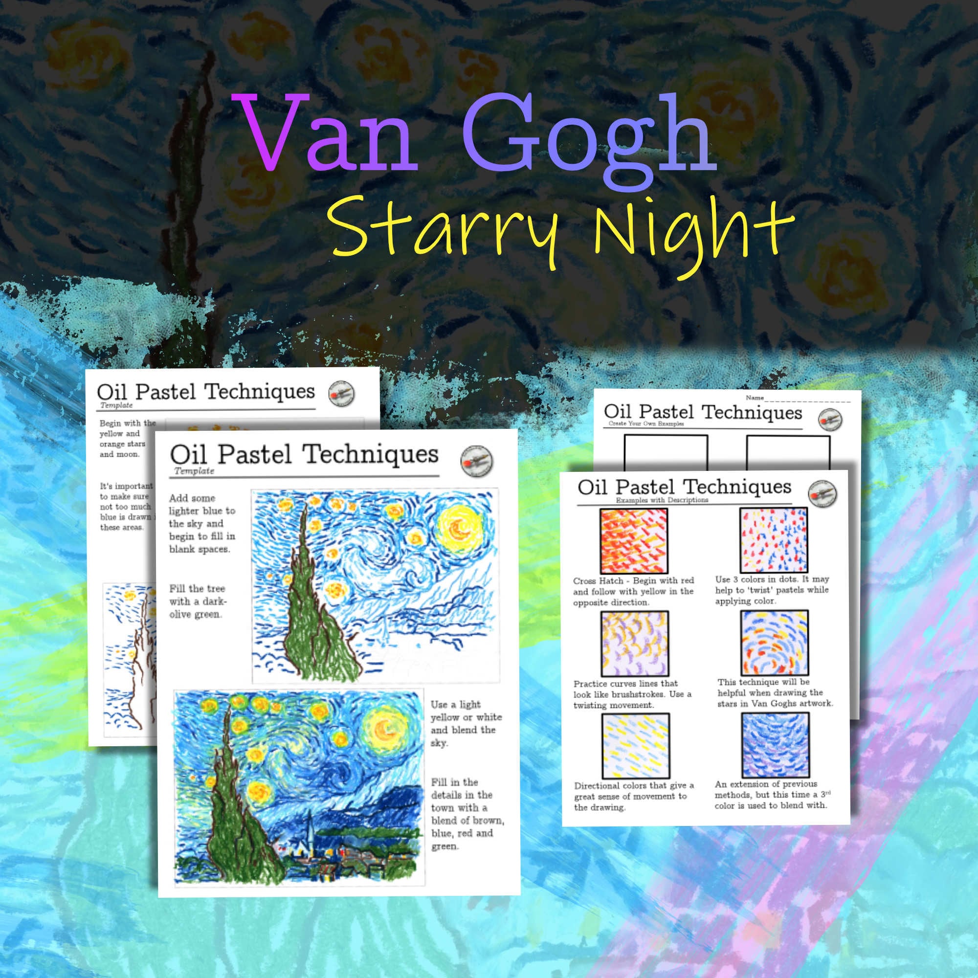 Van Gogh Starry Night Oil Pastel Art Lesson Guided Step by - Etsy