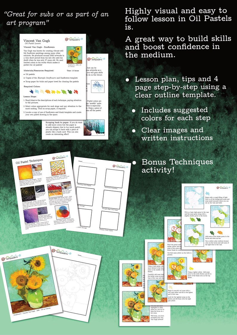 Van Gogh - Oil Pastel Bundle- Sunflowers, Bedroom & Starry Night - Step ...