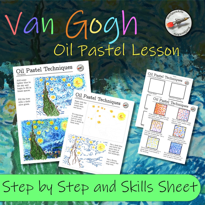 Van Gogh Starry Night - Oil Pastel Art Lesson - Guided Step by Step ...