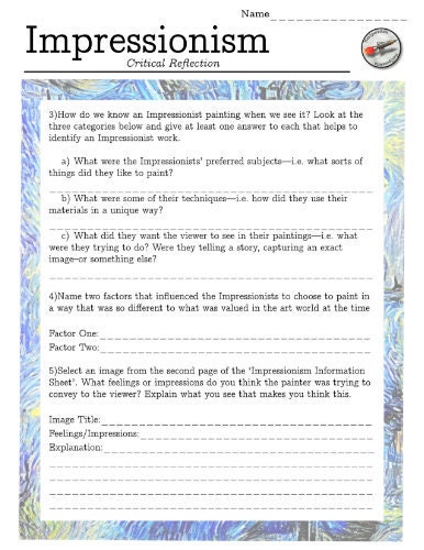 Impressionism - Art History Lesson - Fillable Printable Questions ...