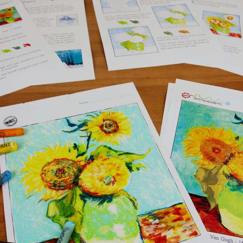 Van Gogh Sunflowers - Oil Pastel Art Lesson - Guided Step by Step With ...