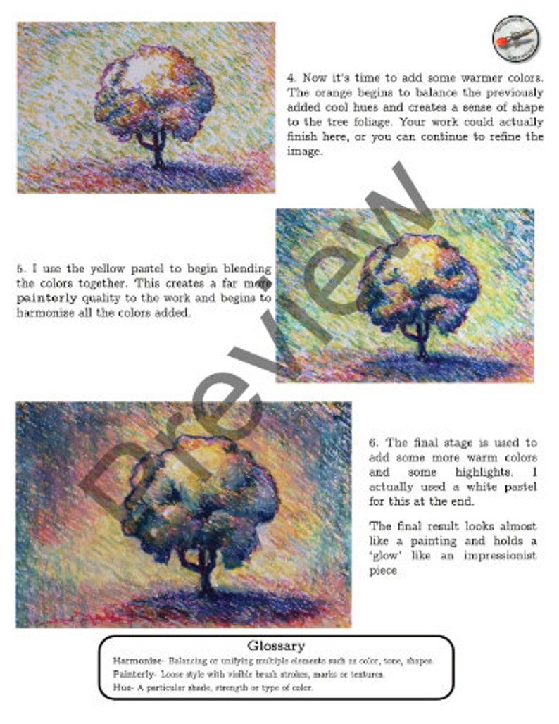 Oil Pastel Drawing Techniques - Step by Step Tree in Impressionist ...