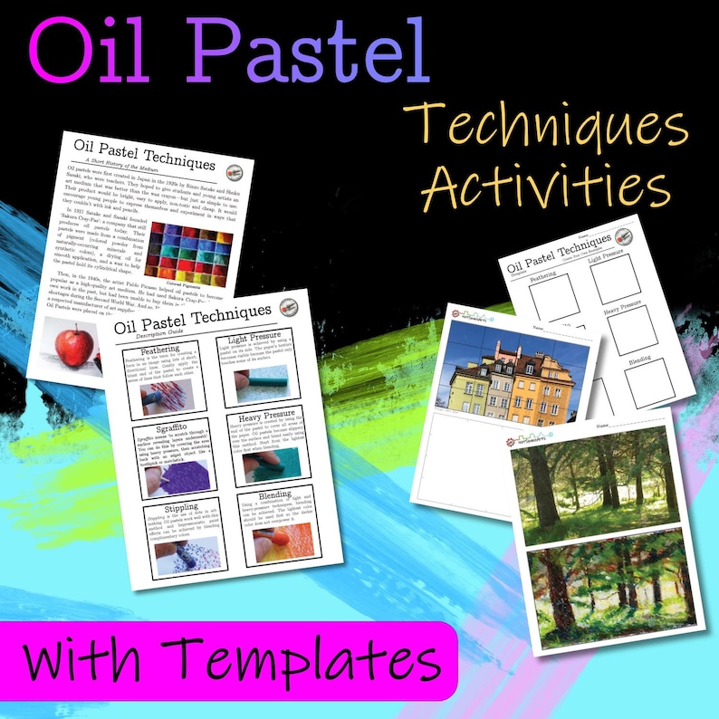 Oil Pastel Introduction Lesson - Techniques & Activity Templates - Etsy