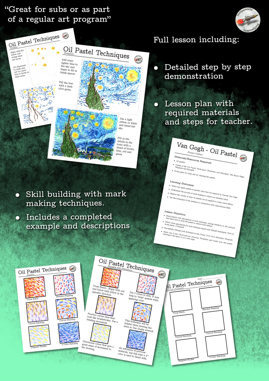 Van Gogh Starry Night - Oil Pastel Art Lesson - Guided Step by Step ...