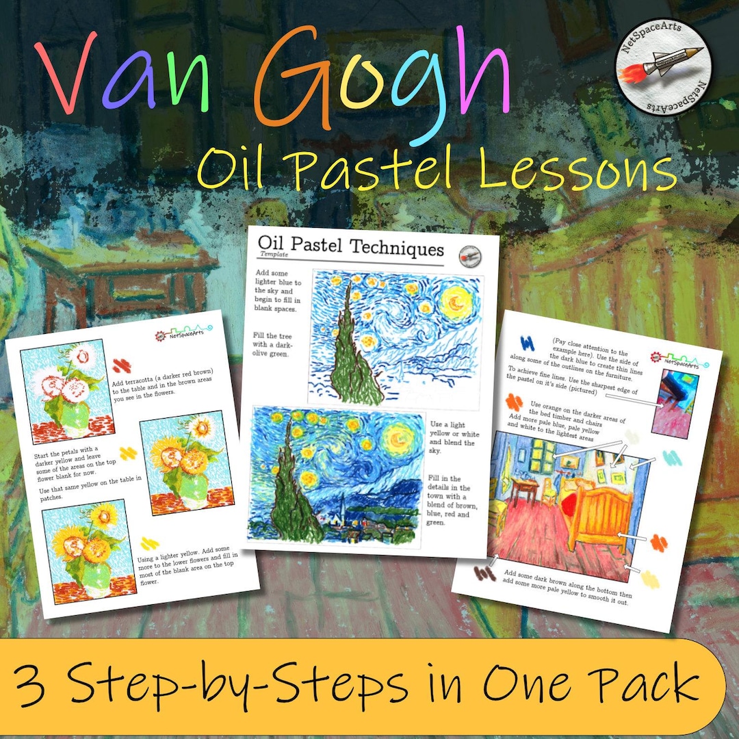 Van Gogh - Oil Pastel Bundle- Sunflowers, Bedroom & Starry Night - Step ...