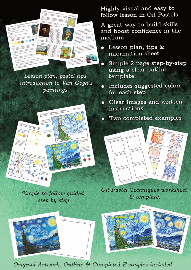 Van Gogh - Oil Pastel Bundle- Sunflowers, Bedroom & Starry Night - Step ...