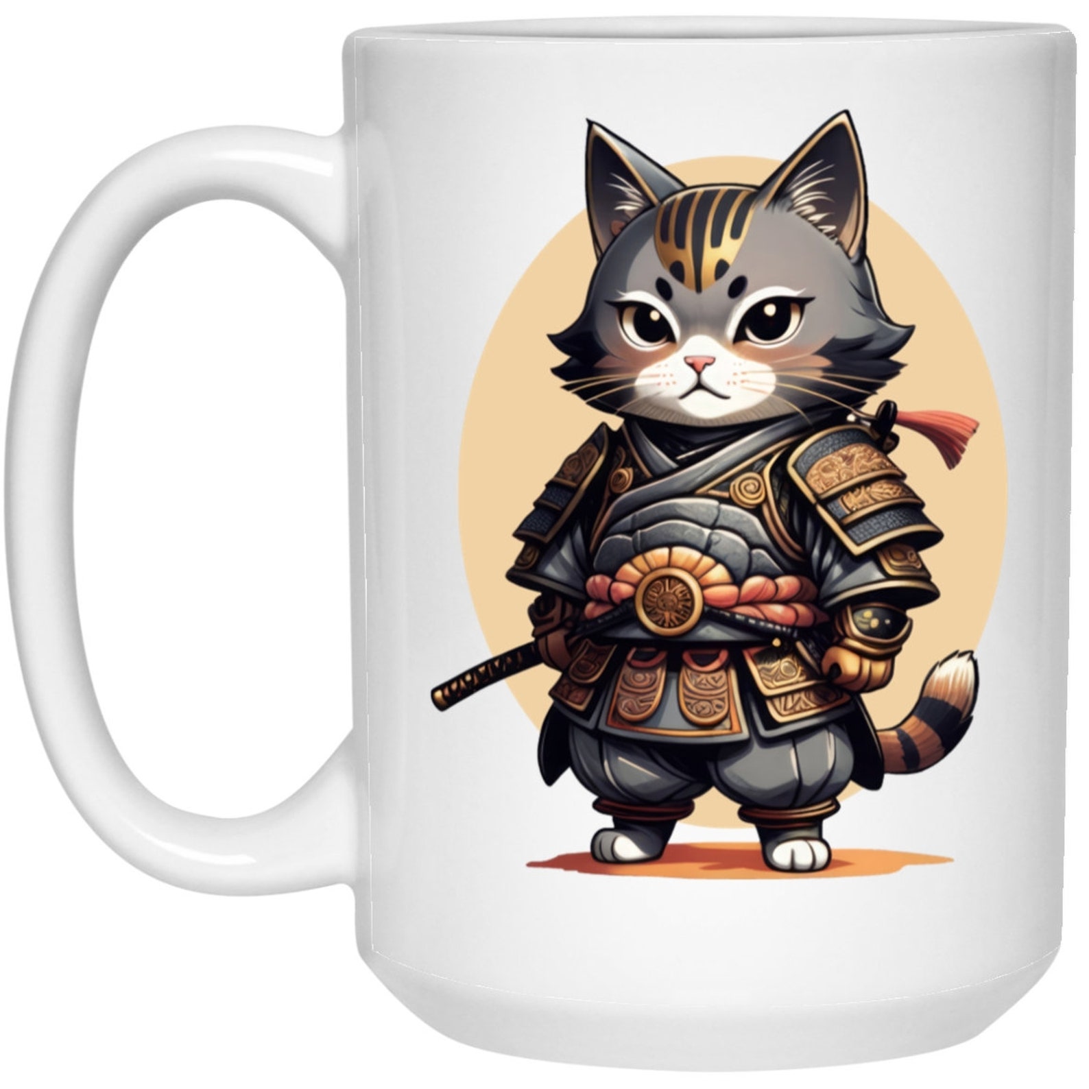 Samurai Cat Mug - Unique Ceramic Coffee Mug With Japanese Warrior ...