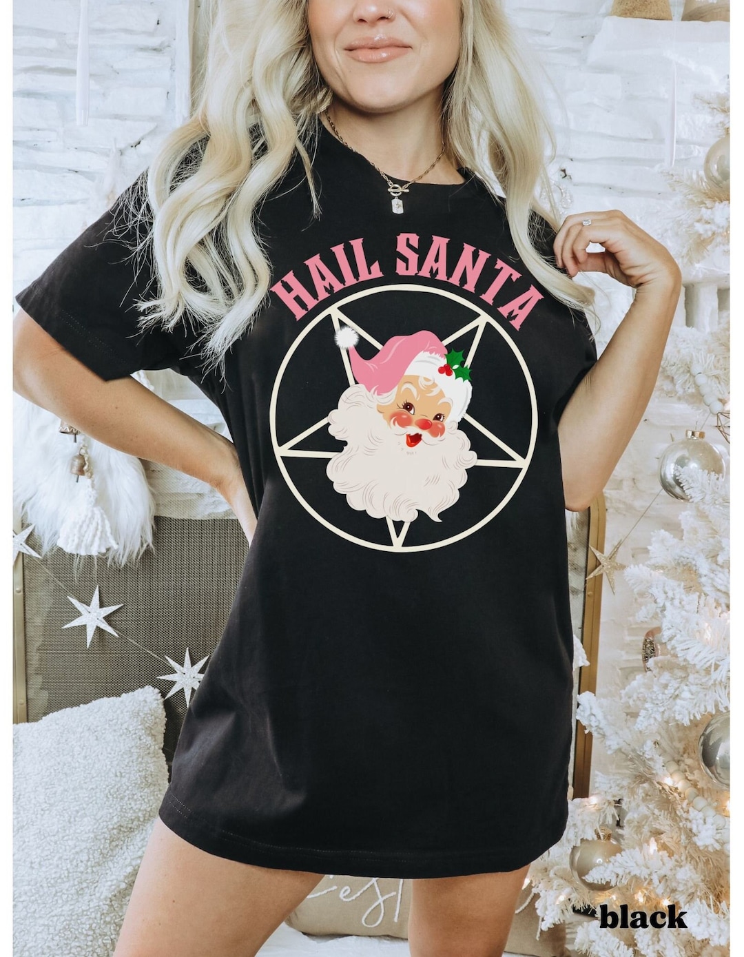 Hail Santa Comfort Colors Shirt, Funny Retro Pink Christmas Tee, Witchy ...