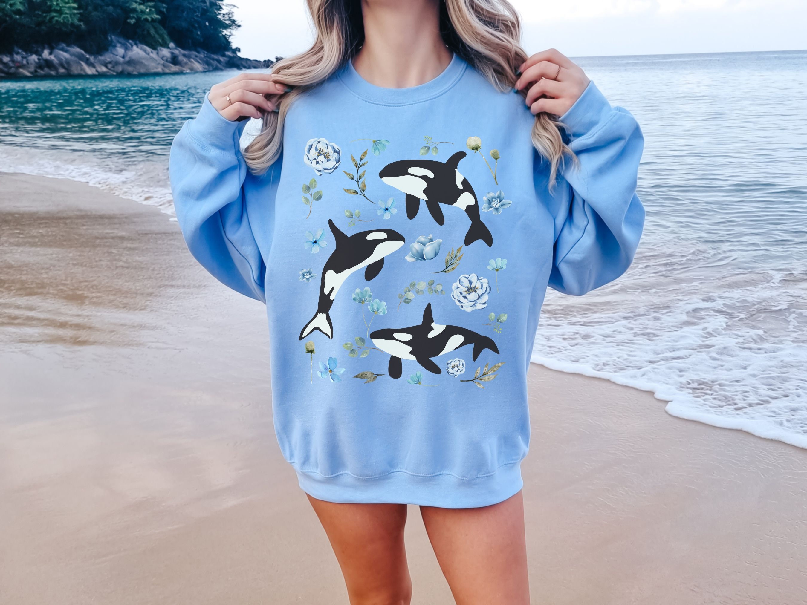 Cottagecore Killer Whale Orca Beach Sweatshirt, PNW Marine Biology ...