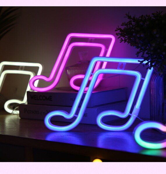 Music Note Symbol Light Neon LED Note Sign for Warm Room Wall Hanging ...