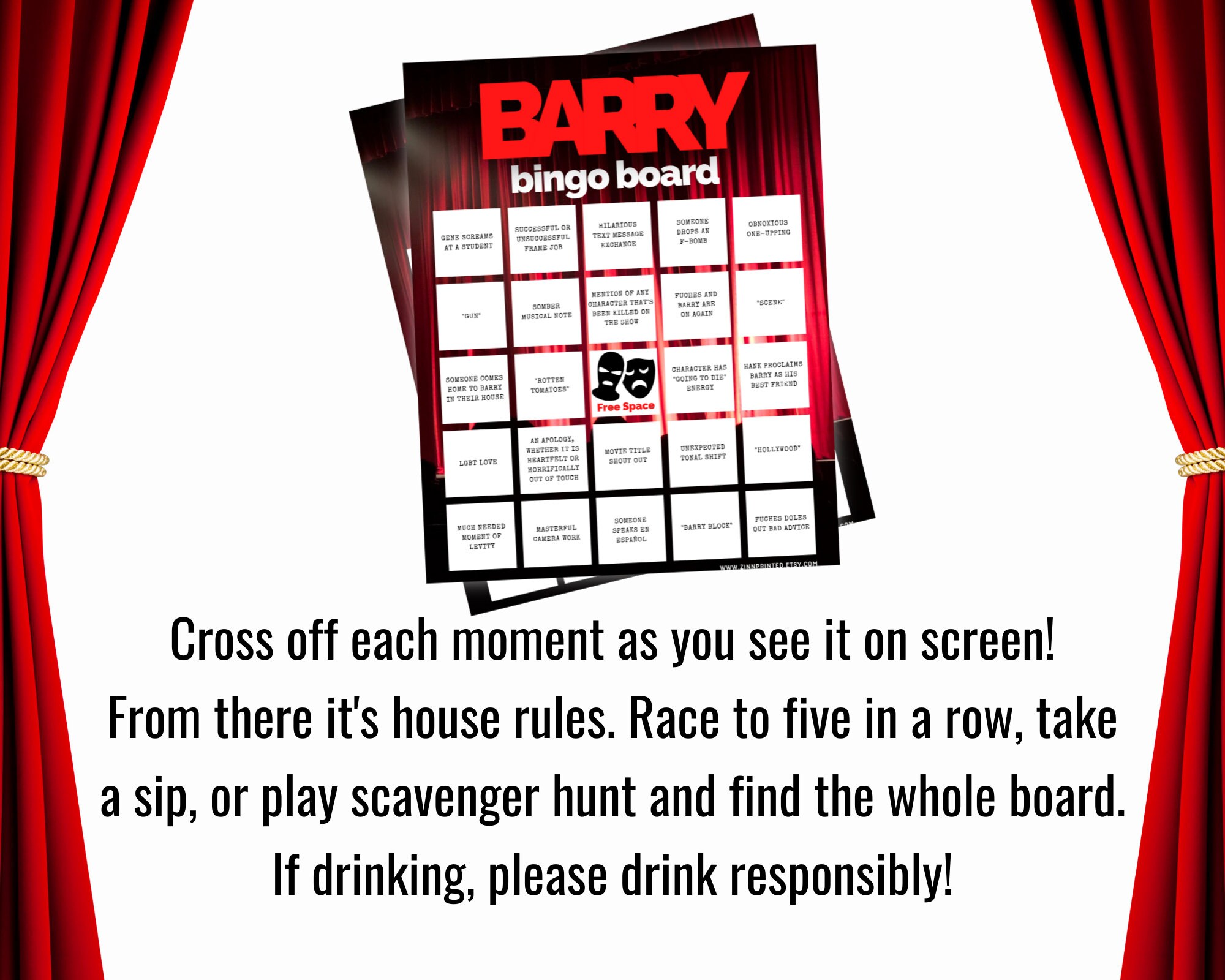 BARRY Bingo Board | Printable TV Show Drinking Game | Play While You ...