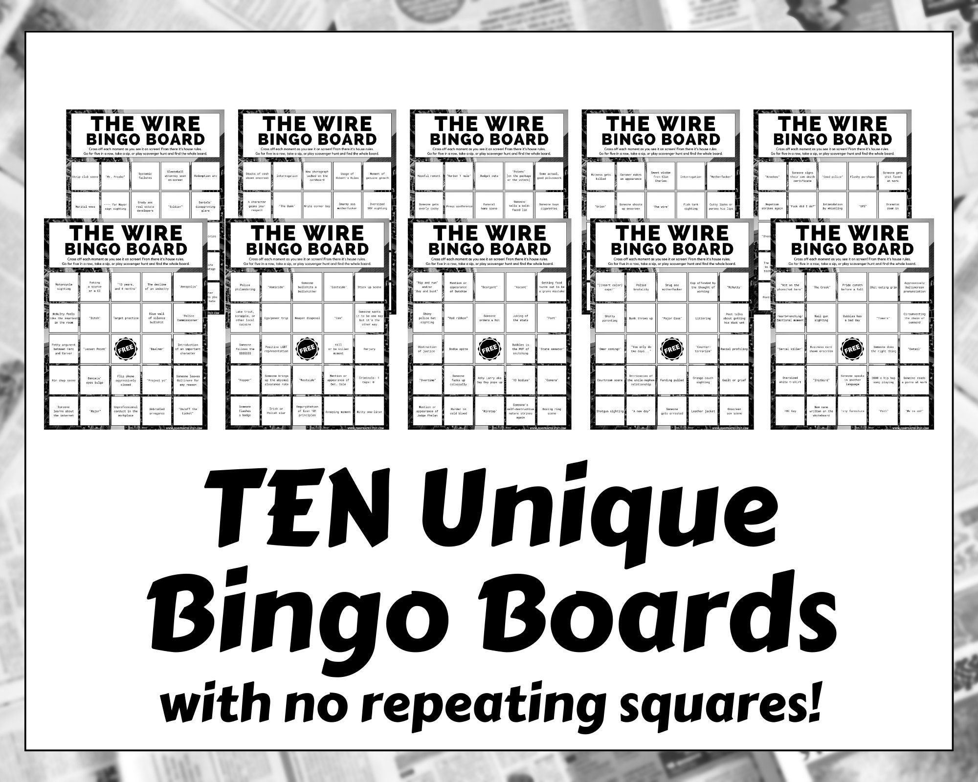 The Wire Bingo Board Printable TV Watch Party Games Omar Comin Mcnulty ...
