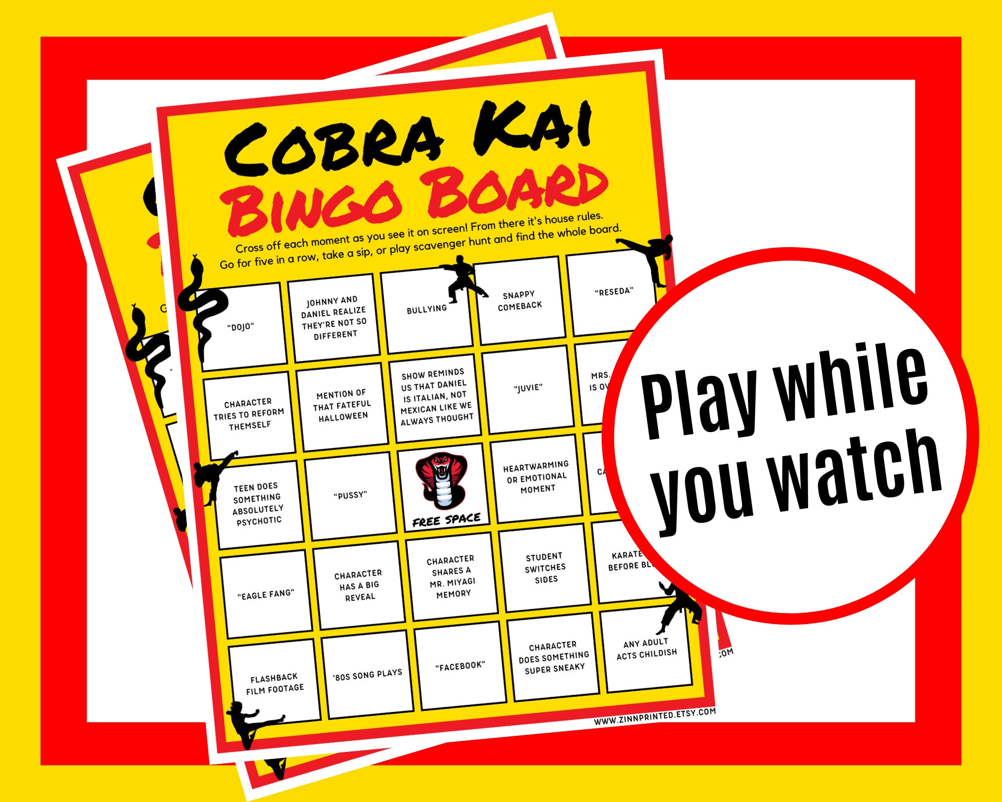 Cobra Kai Watch and Play TV Show Bingo Board - Etsy