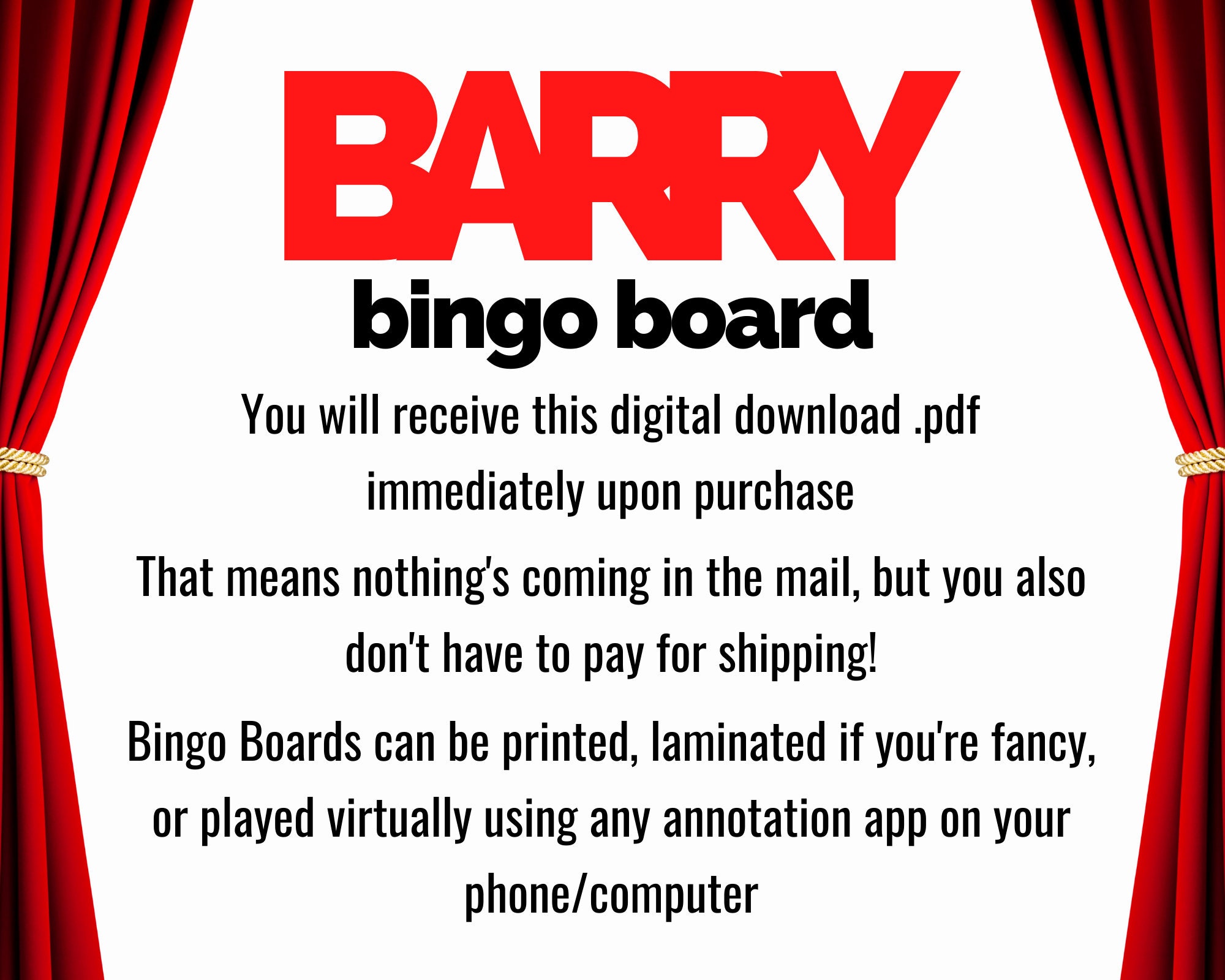 BARRY Bingo Board | Printable TV Show Drinking Game | Play While You ...